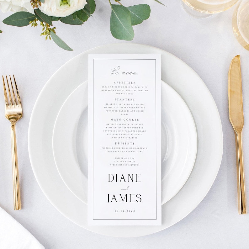 Printed Wedding Menus, Elegant Calligraphy, Textured Paper, DIANE - Etsy