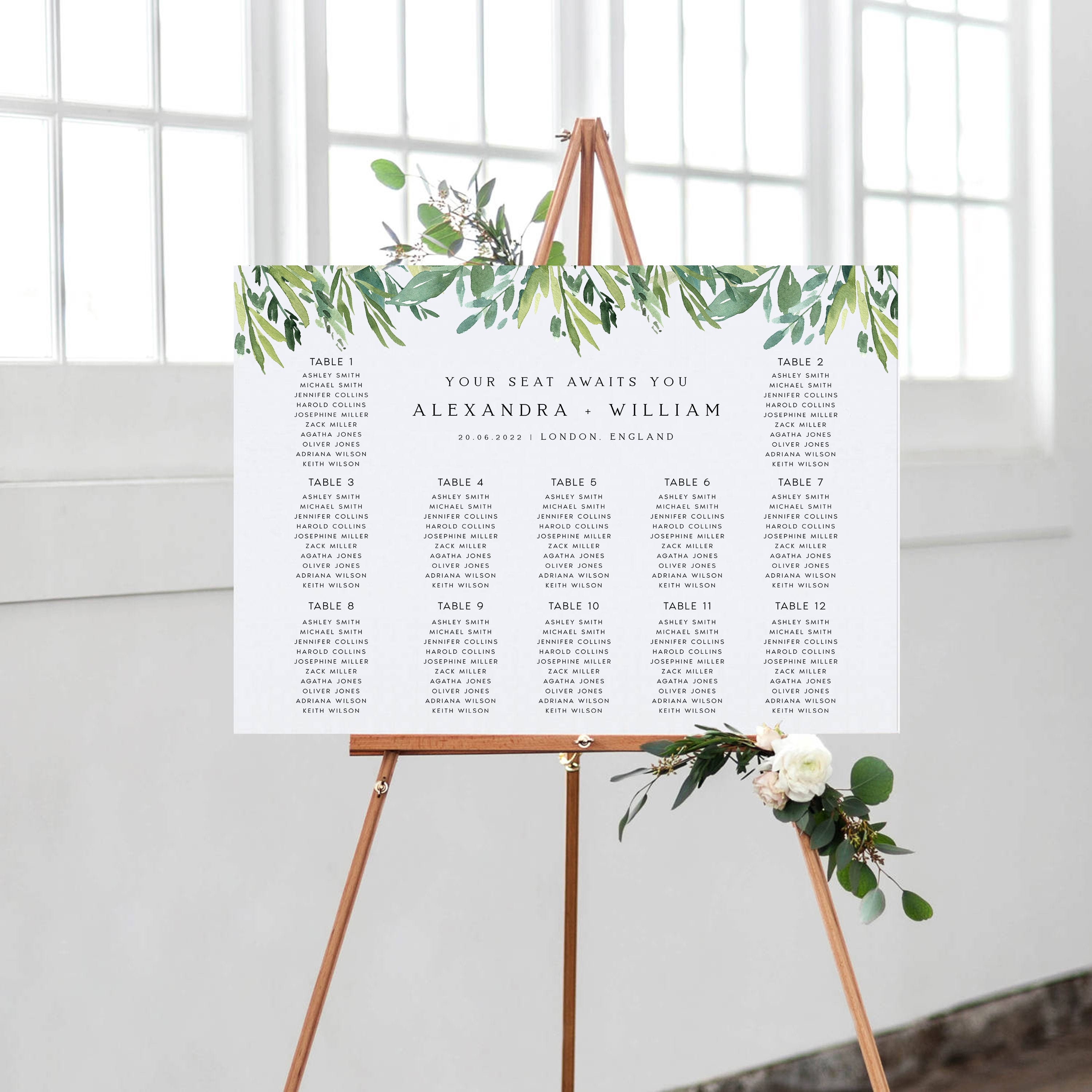 Seating Chart Template Rustic Greenery Editable Instant | Etsy