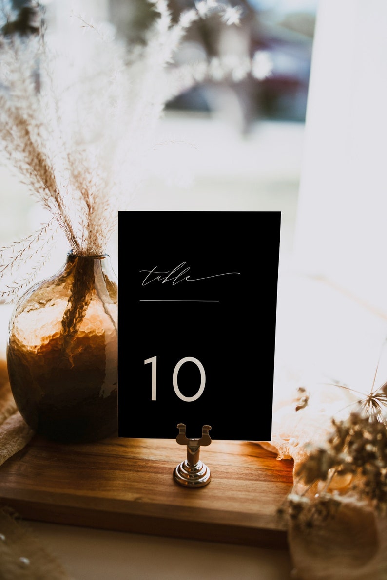 Modern Black Wedding Table Number Template Printable Script - Etsy