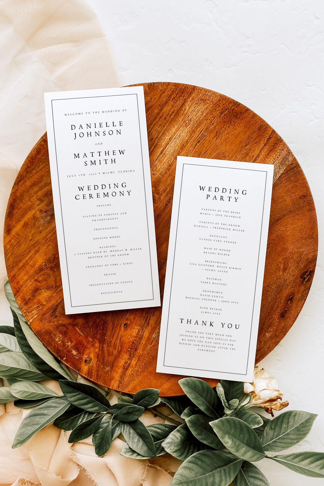 PRINTED + SHIPPED Modern Wedding Program, Minimalist Order of Service ...