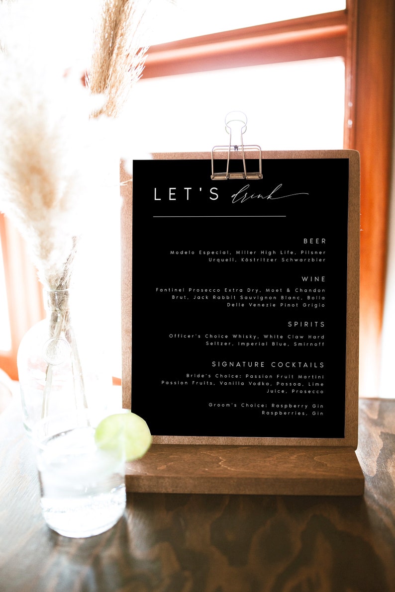 Black Tabletop Drinks Menu Sign Template Wedding Drink Menu - Etsy UK