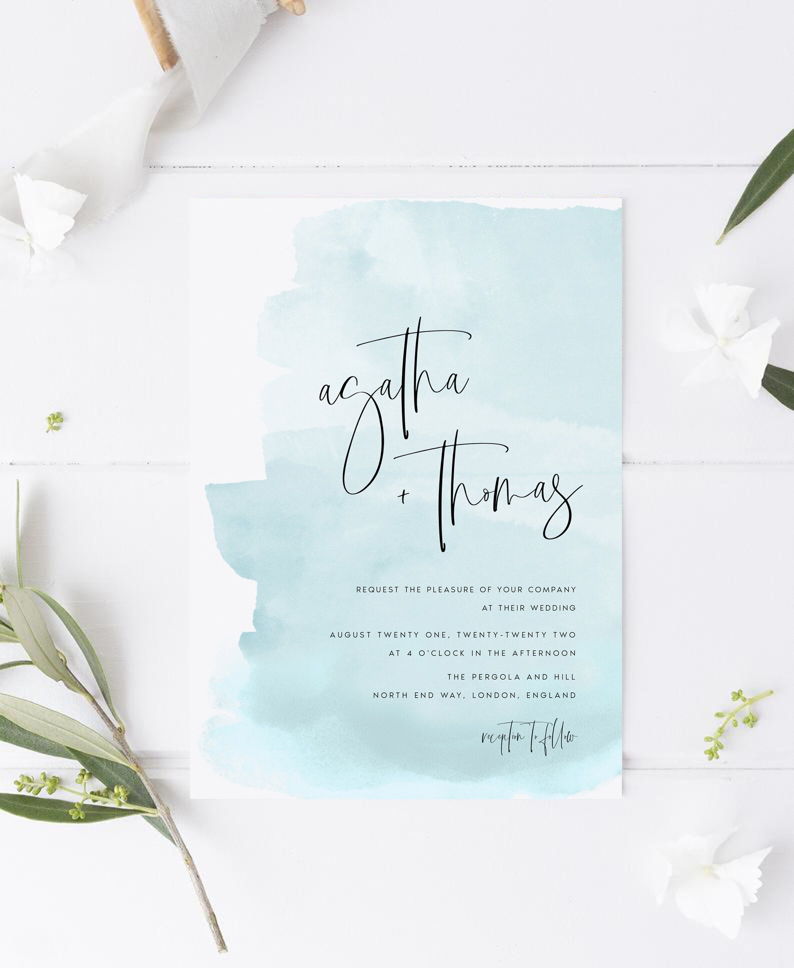 Baby Blue Watercolor Wedding Invitation Modern Printable - Etsy UK