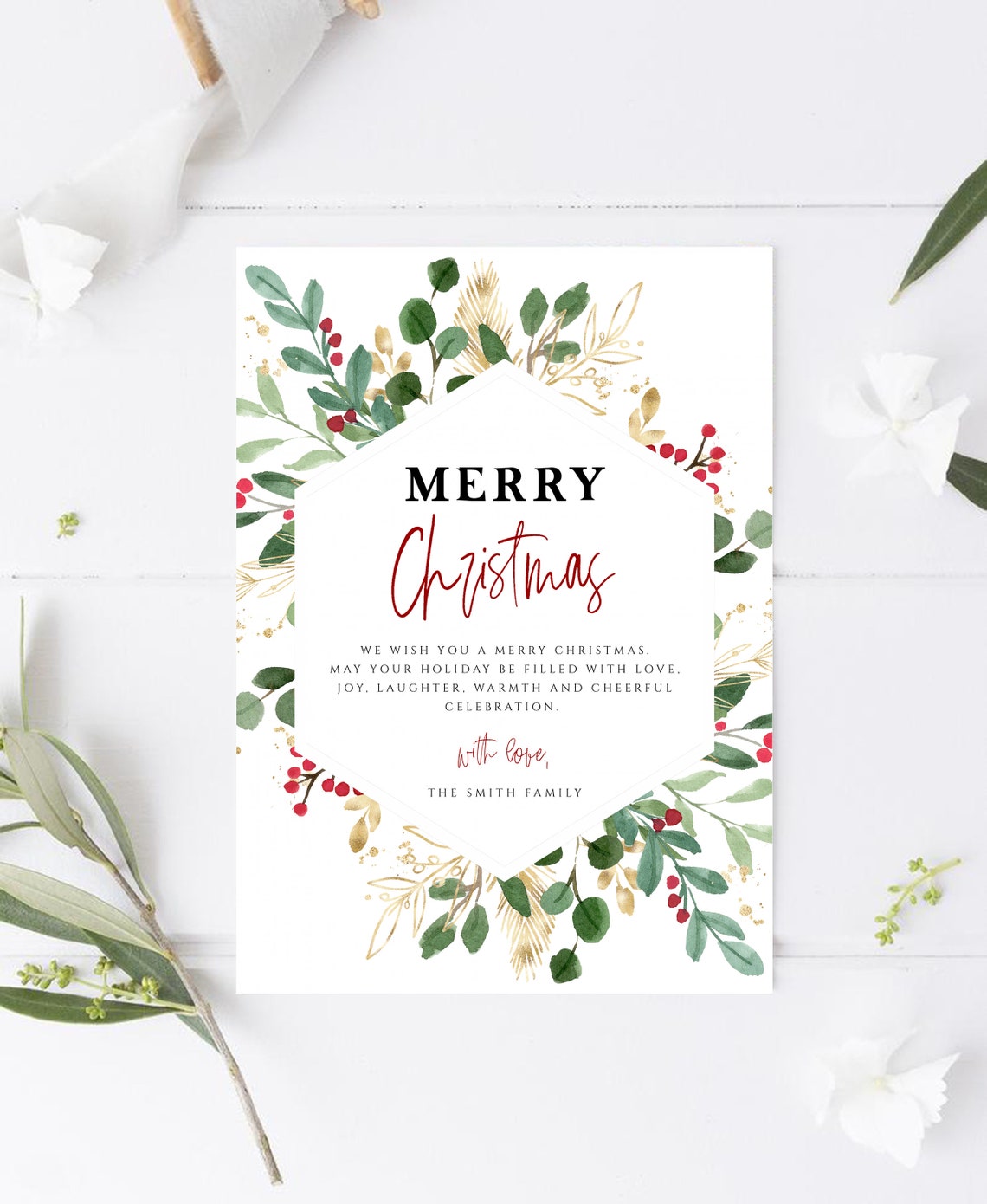 Merry Christmas Greeting Card Template, Christmas Card Printable ...