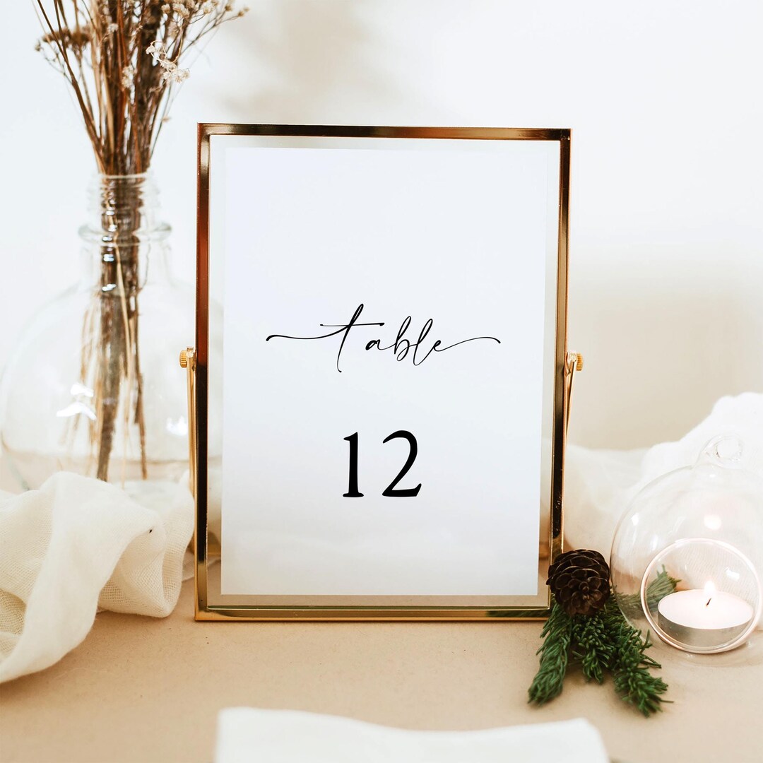 Modern Wedding Table Numbers, Minimalist Wedding Table Number, Editable ...
