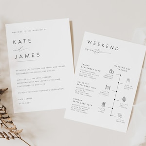 PRINTED Wedding Weekend Itinerary, Double-sided Wedding Program ...