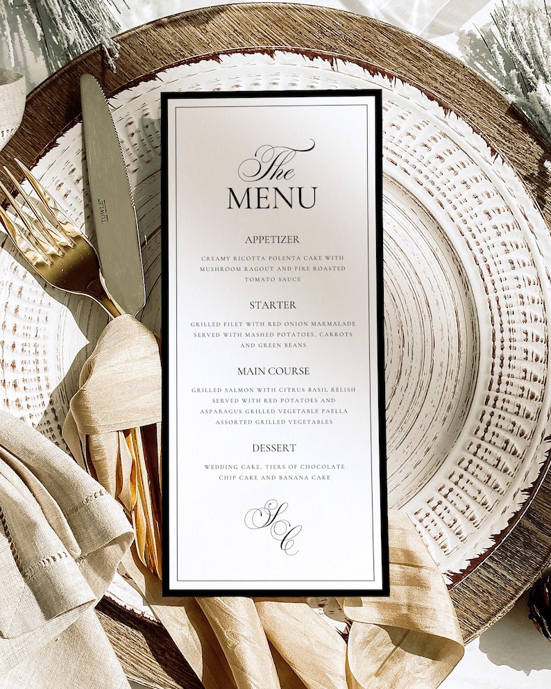 Canva Wedding Menu Template: Old Money Luxury Script Design, Printable ...
