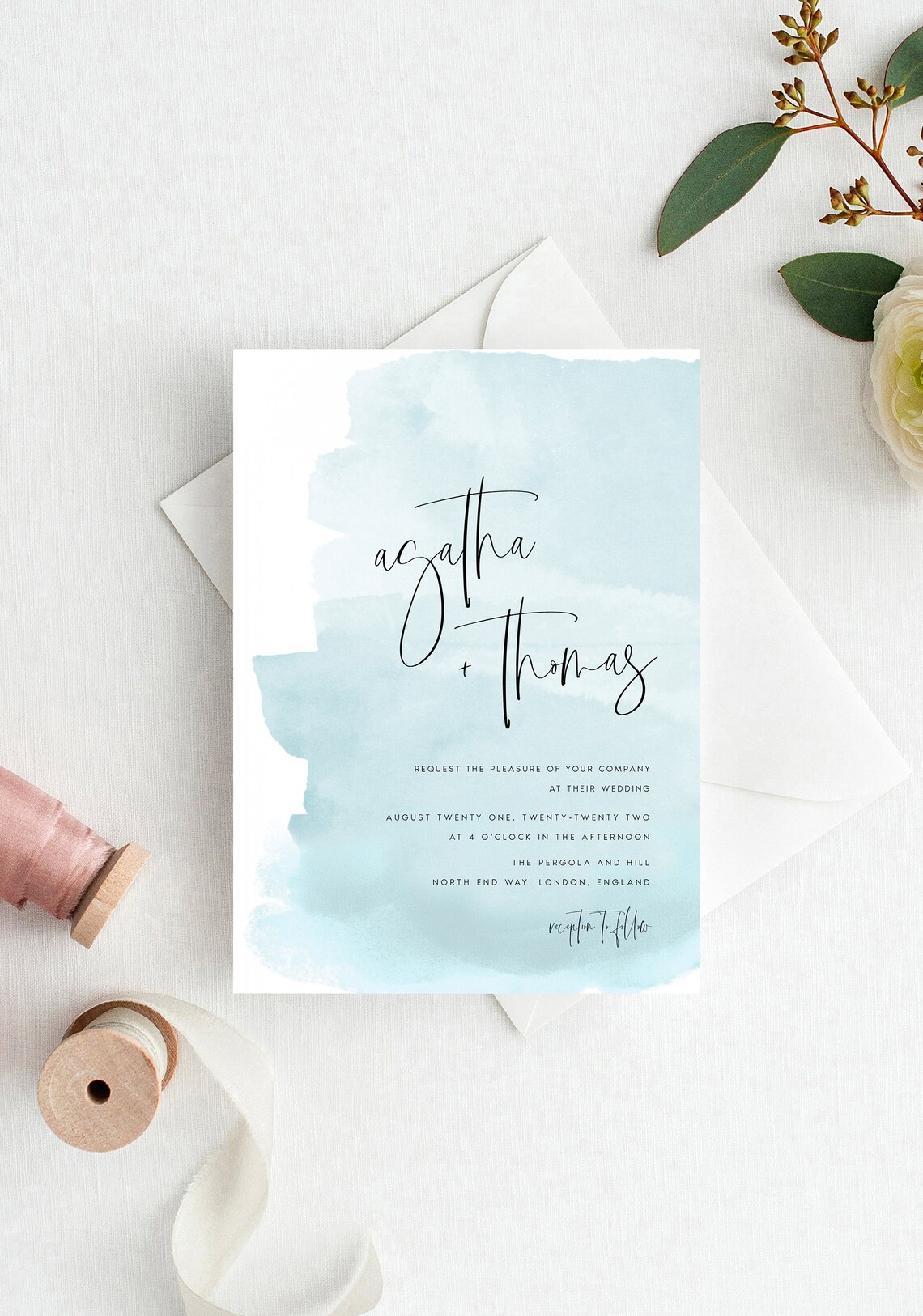 Baby Blue Watercolor Wedding Invitation Modern Printable - Etsy UK
