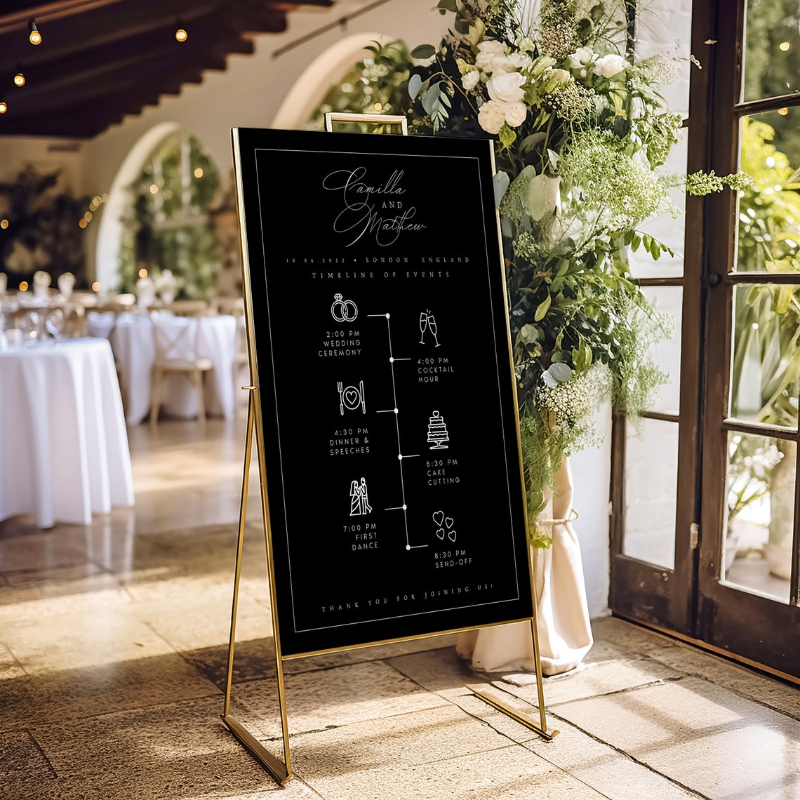 Black & White Wedding Timeline Sign, Wedding Itinerary Sign Template ...