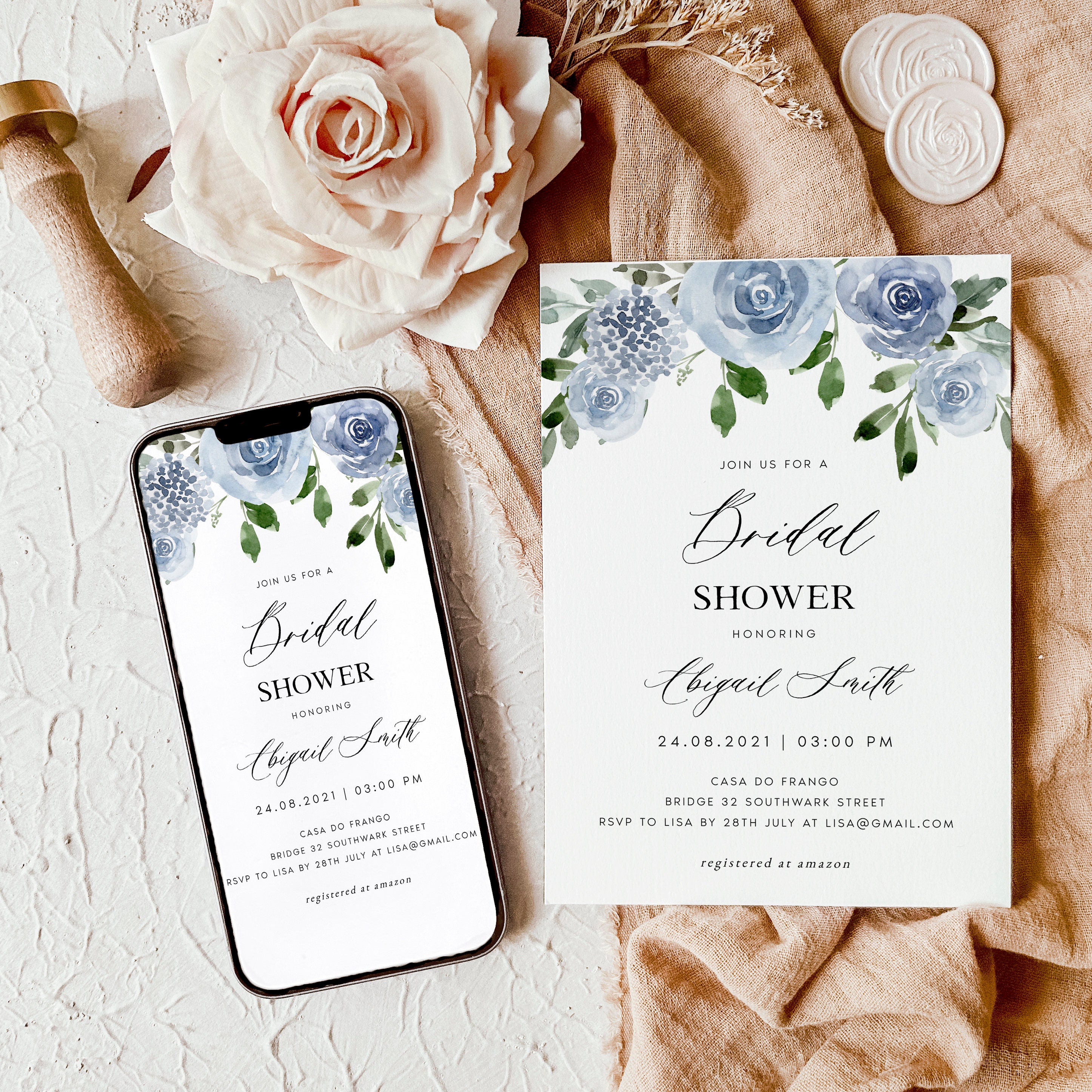 Blue Floral Bridal Shower Invitation Template (printable) ABGL - Etsy