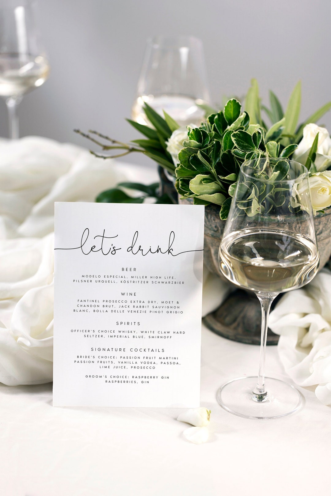 Tabletop Drinks Menu Sign Template, Wedding Drink Menu Sign Printable ...