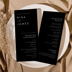 Modern Black Wedding Program Template, Minimalist Order of Service ...