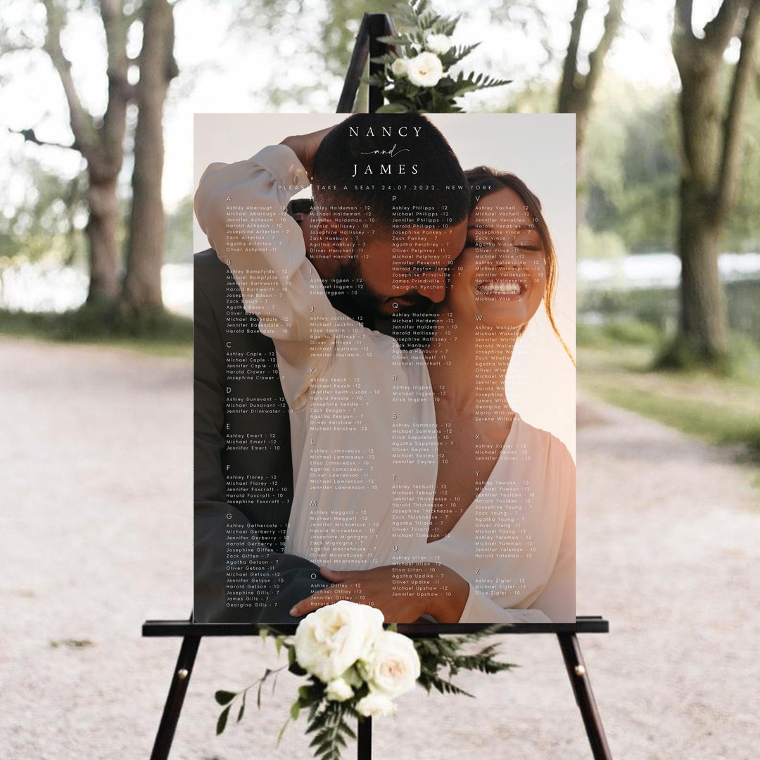Minimalist Photo Wedding Seating Chart Template, Modern Alphabetical ...