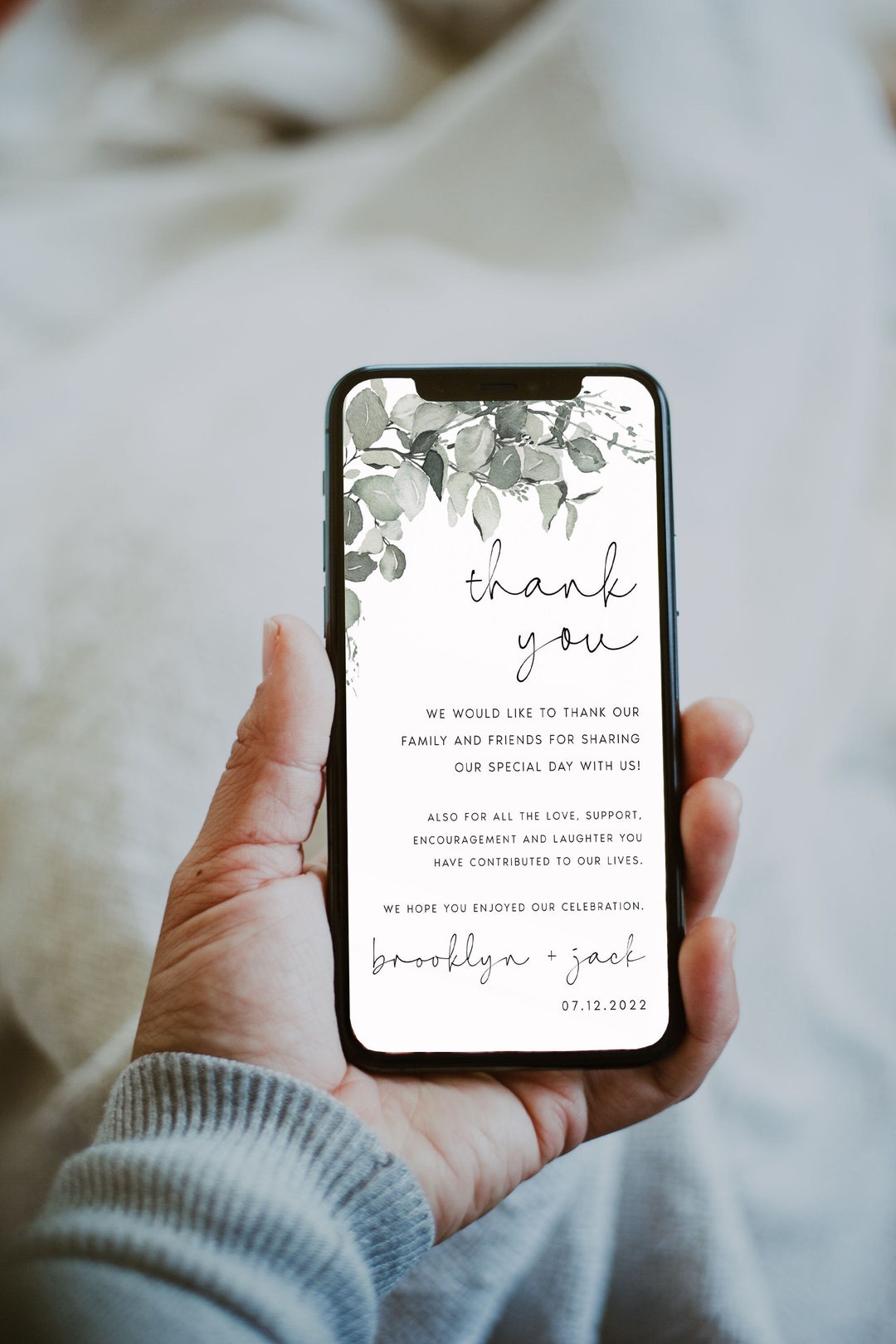 Electronic Thank You Note Template, Digital Wedding Thank You Evite ...