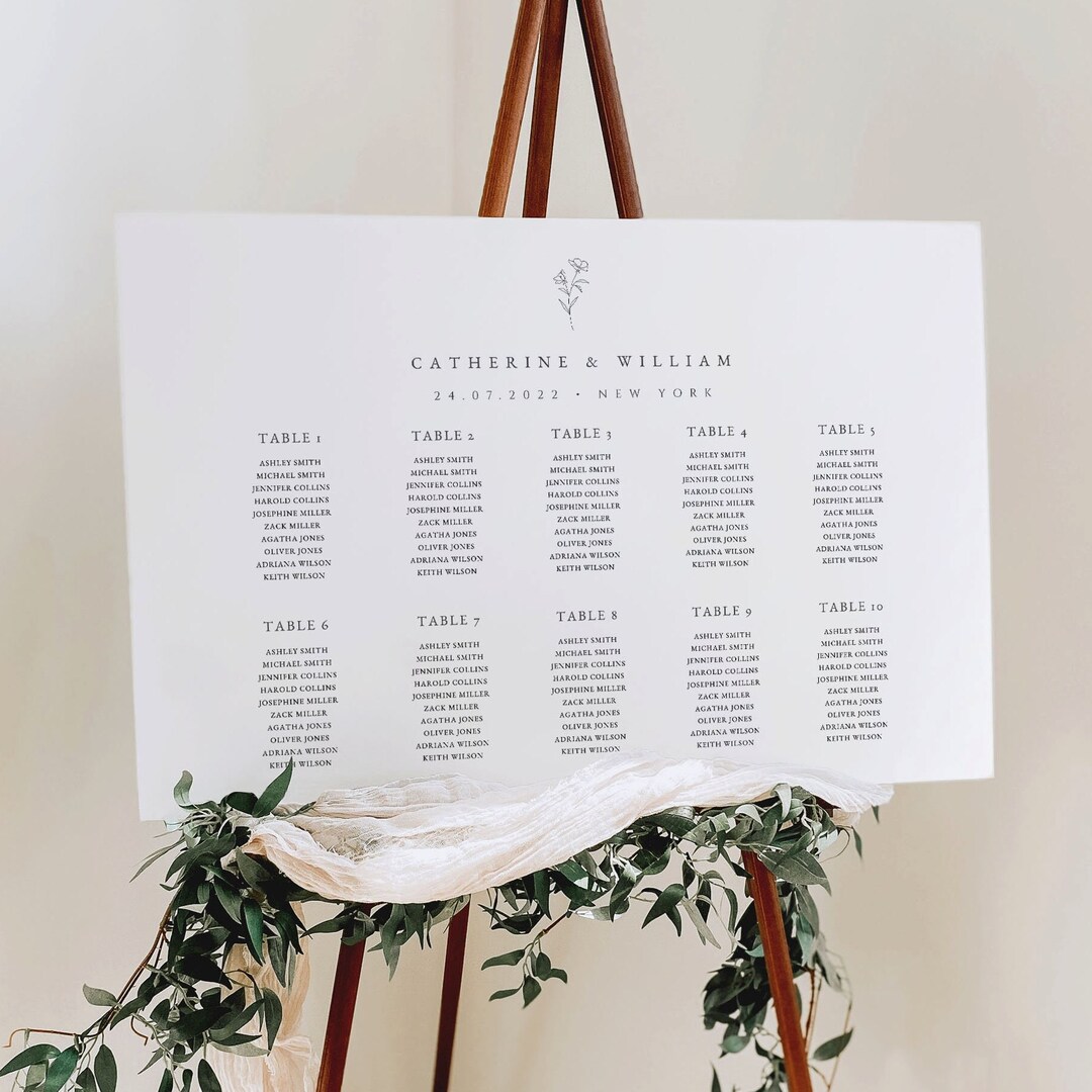 Botanical Seating Chart Template, Minimalist Editable Seating Plan ...