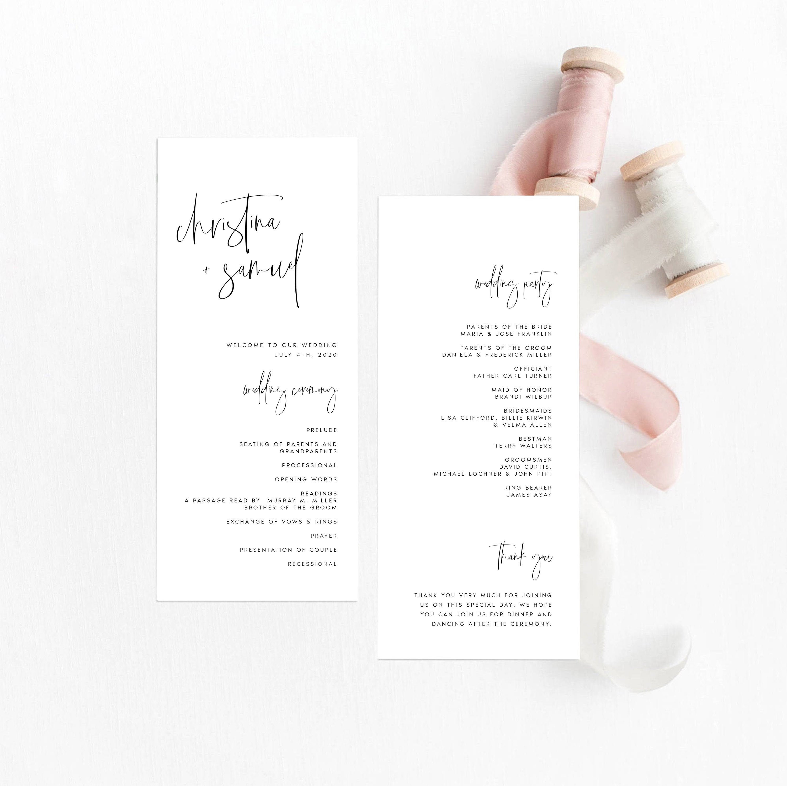 Modern Wedding Program Template Printable Wedding Program - Etsy
