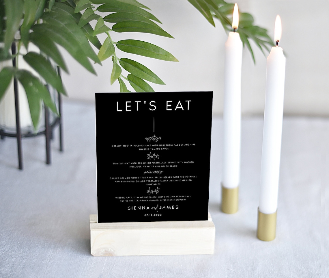 Modern Black Wedding Dinner Menu Template Printable Wedding - Etsy