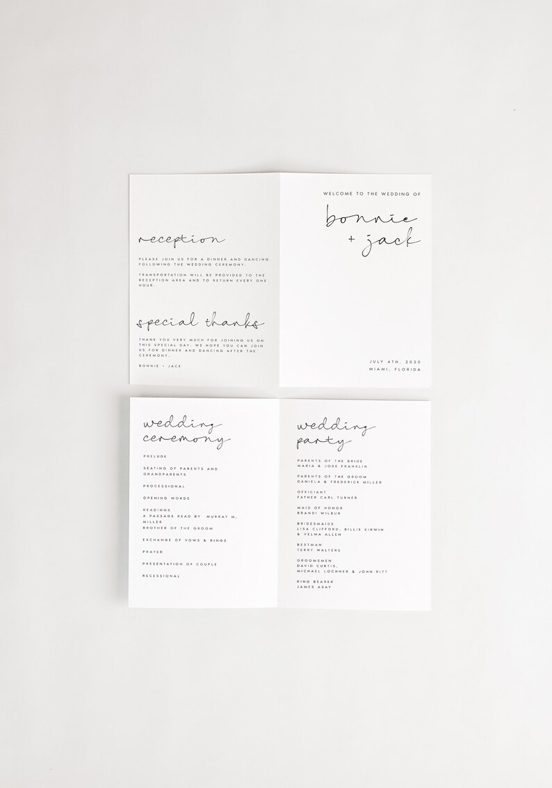 Minimalist Foldable Wedding Program Template Modern Wedding | Etsy