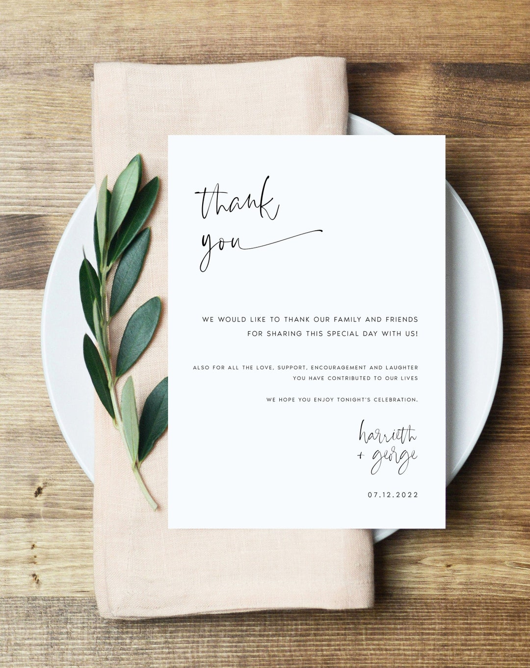 Minimal Wedding Table Thank You Card Template, Modern Printable Thank ...