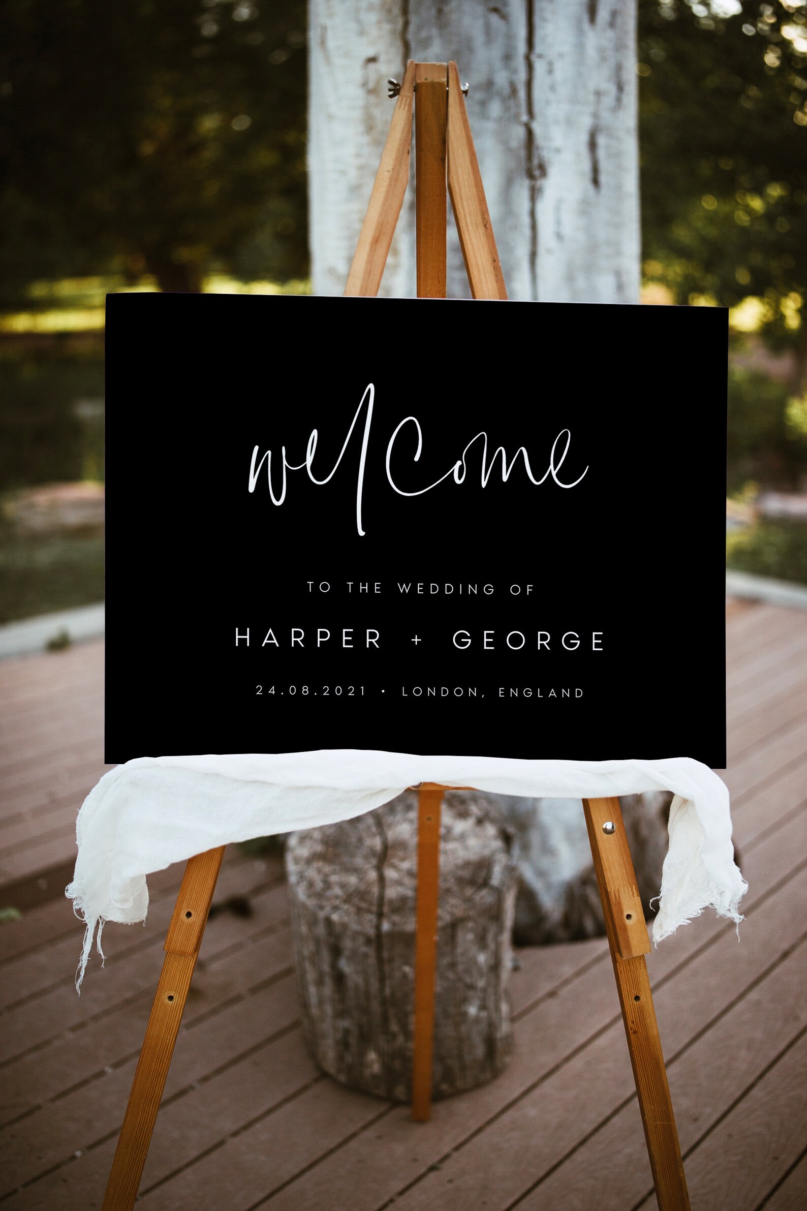Modern Black Wedding Welcome Sign Dark Welcome Sign Script | Etsy