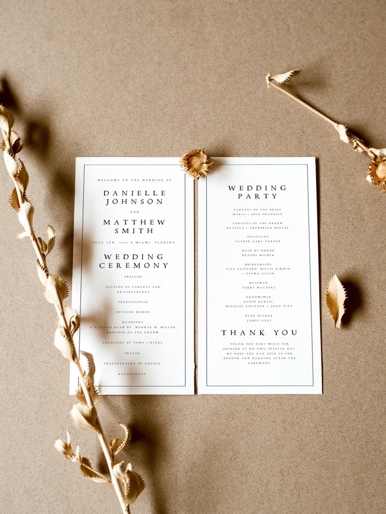 Modern Wedding Program Template Minimalist Order of Service - Etsy