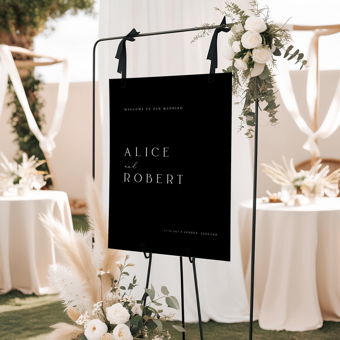 PRINTED Black Welcome Sign, Wedding Reception Decor, Wedding Welcome ...