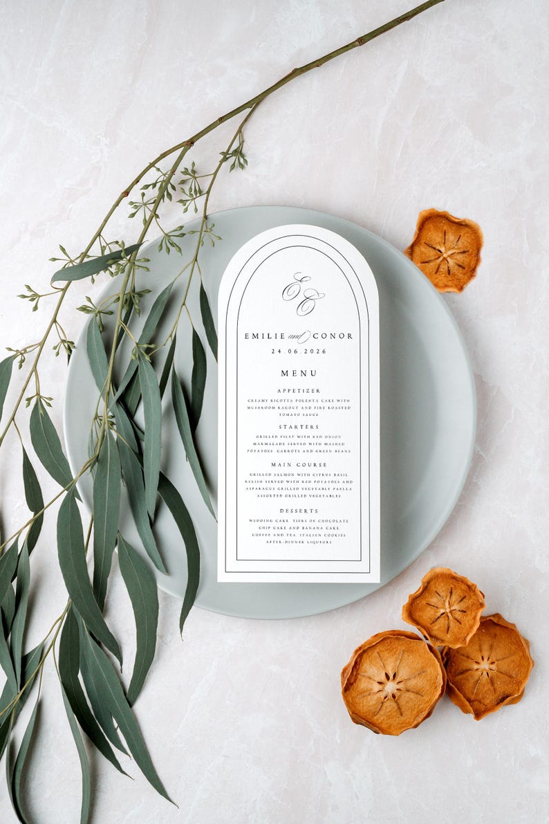 Minimalist Arch Wedding Menu Template, Classic Script Wedding Dinner ...
