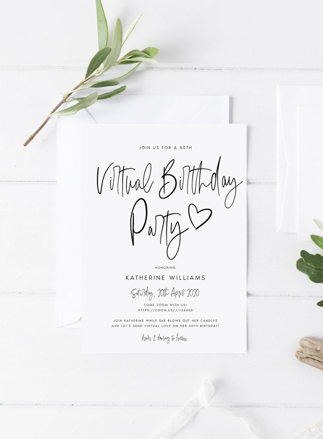 Virtual Birthday Party Invitation, Minimalist, Modern Birthday Invite ...