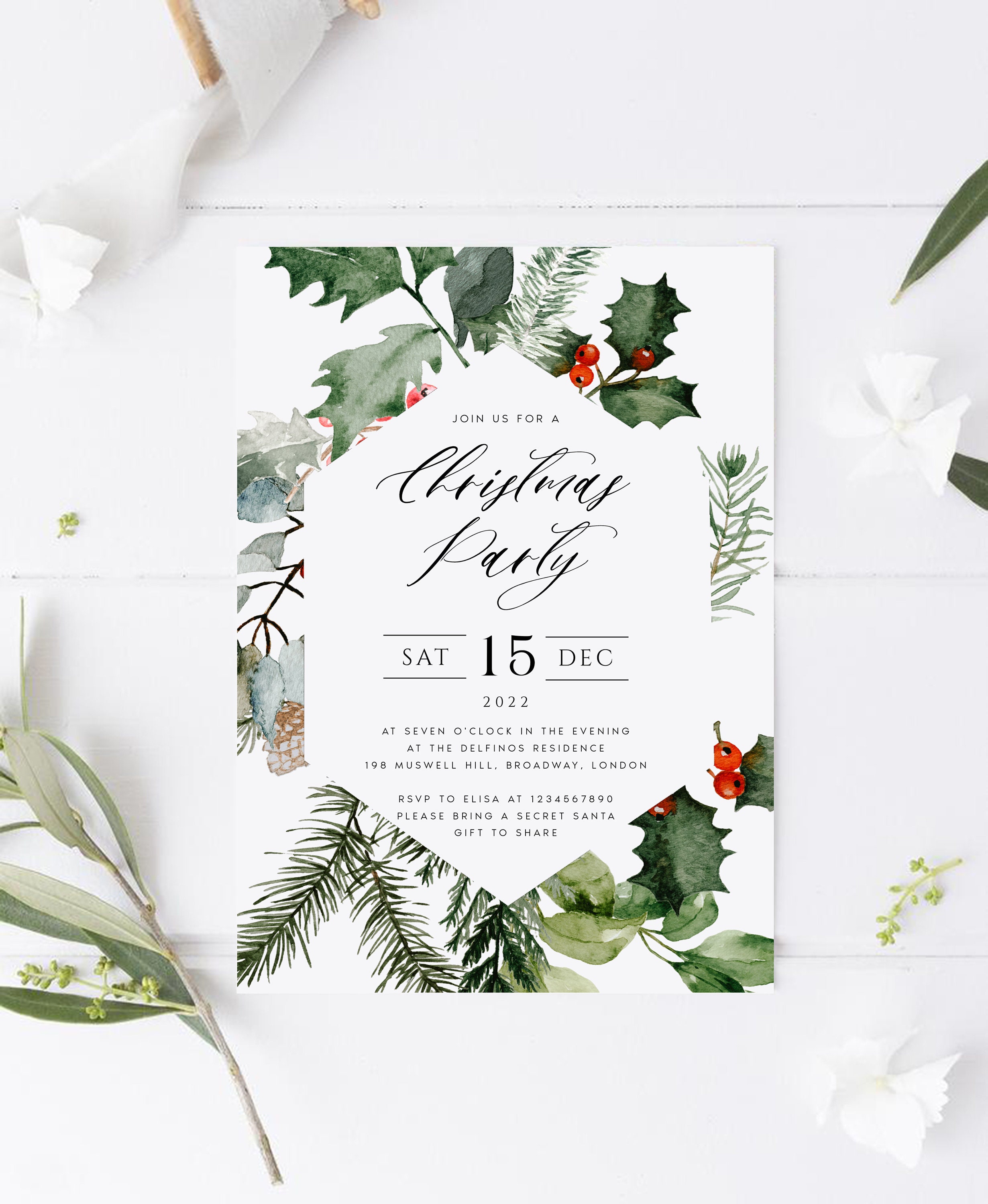 Christmas Invitation Template Winter Dinner Invitation | Etsy