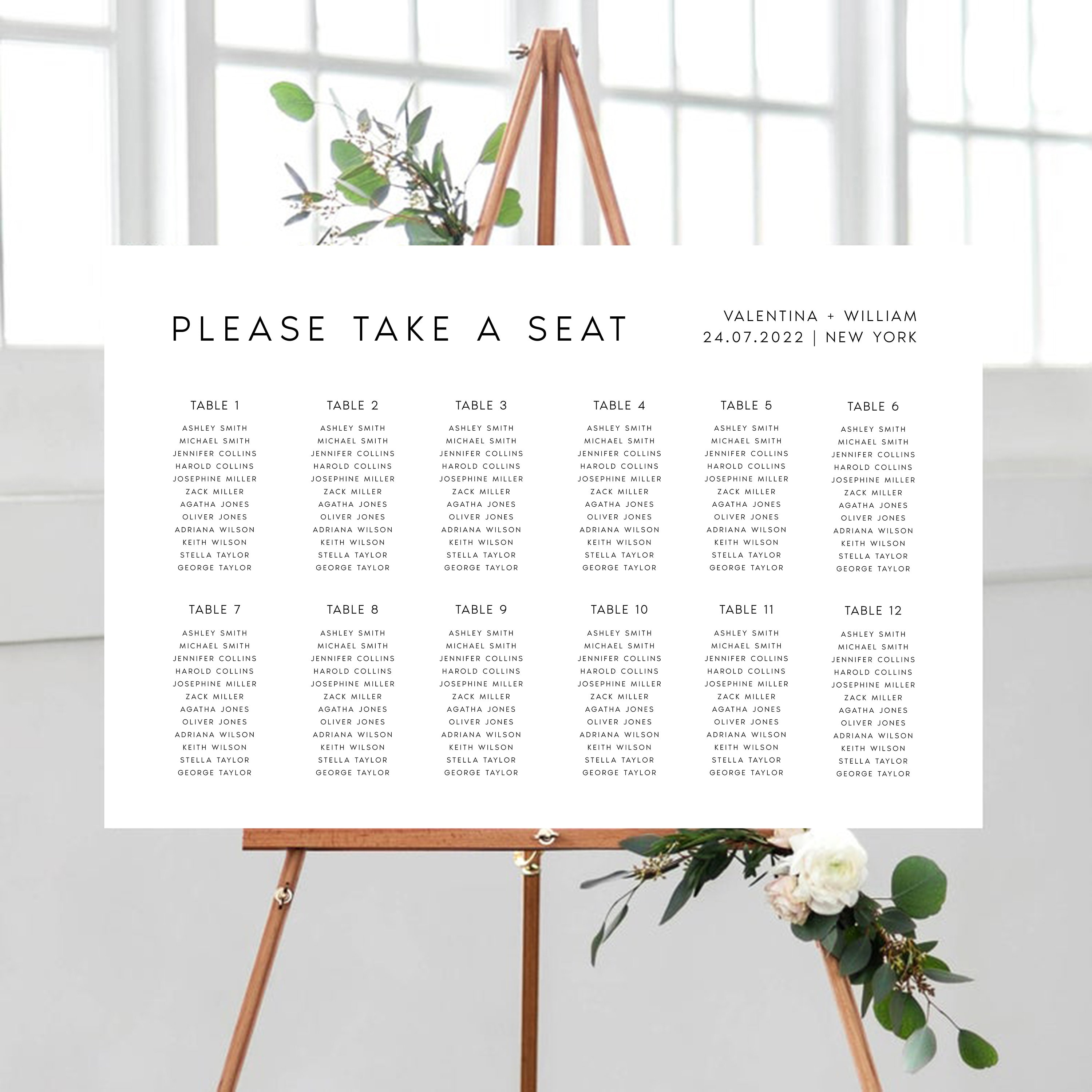 Seating Chart Template Minimalist Modern Printable Seating - Etsy