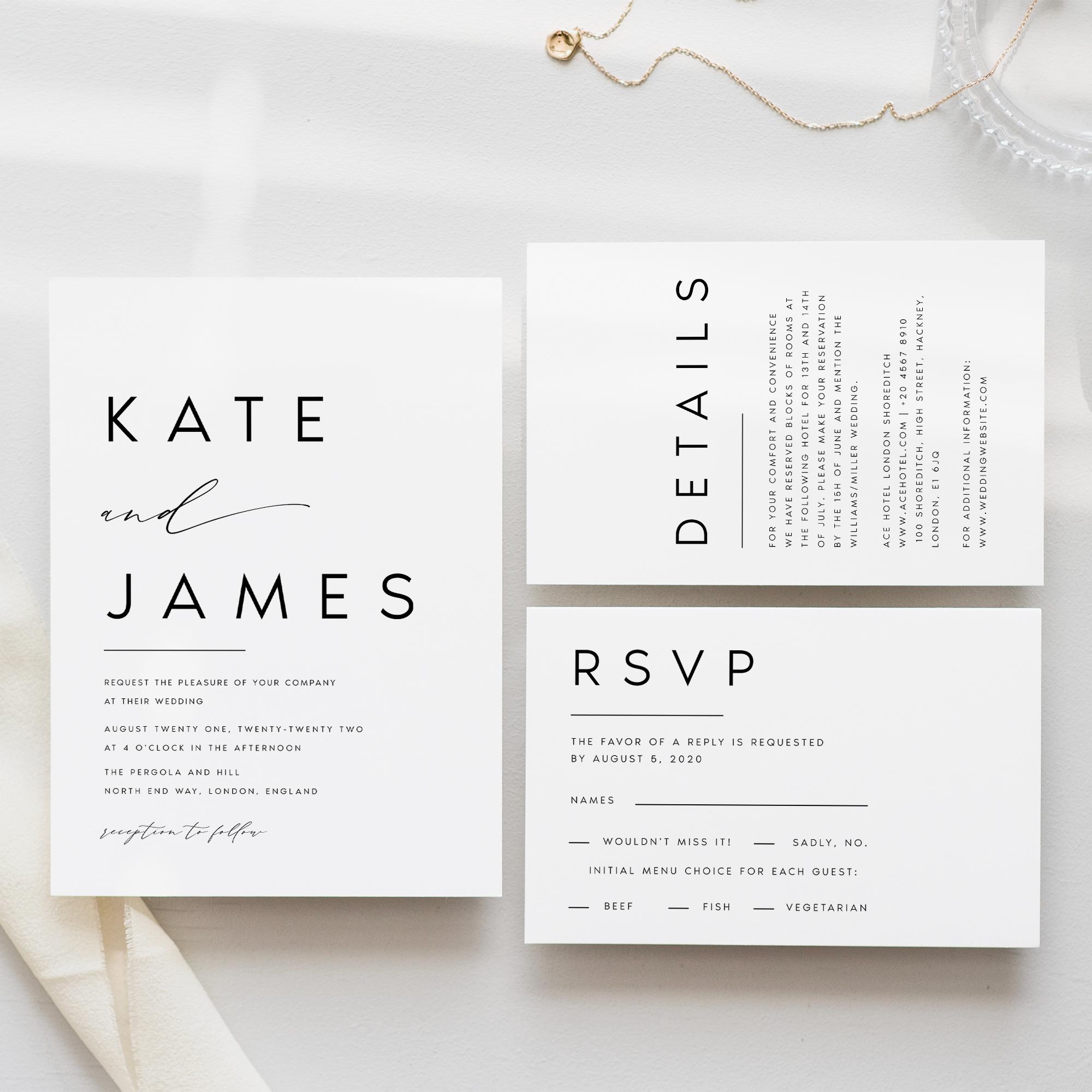 Modern Minimalist Wedding Invitations, Black and White Block Font ...