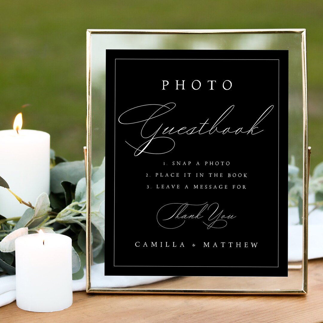 Black Photo Guestbook Sign Template, Modern Minimalist (digital ...