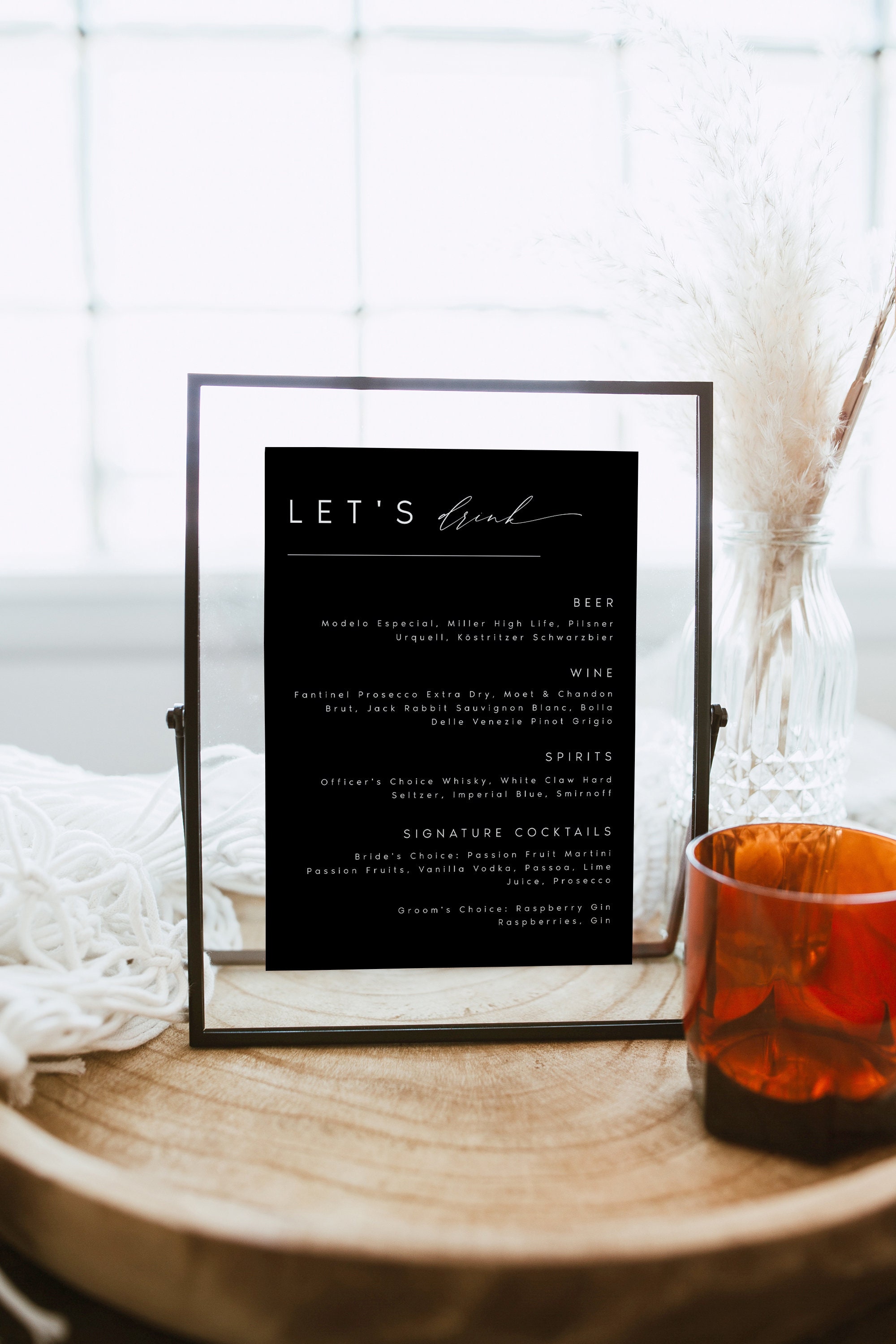 Black Tabletop Drinks Menu Sign Template Wedding Drink Menu - Etsy UK