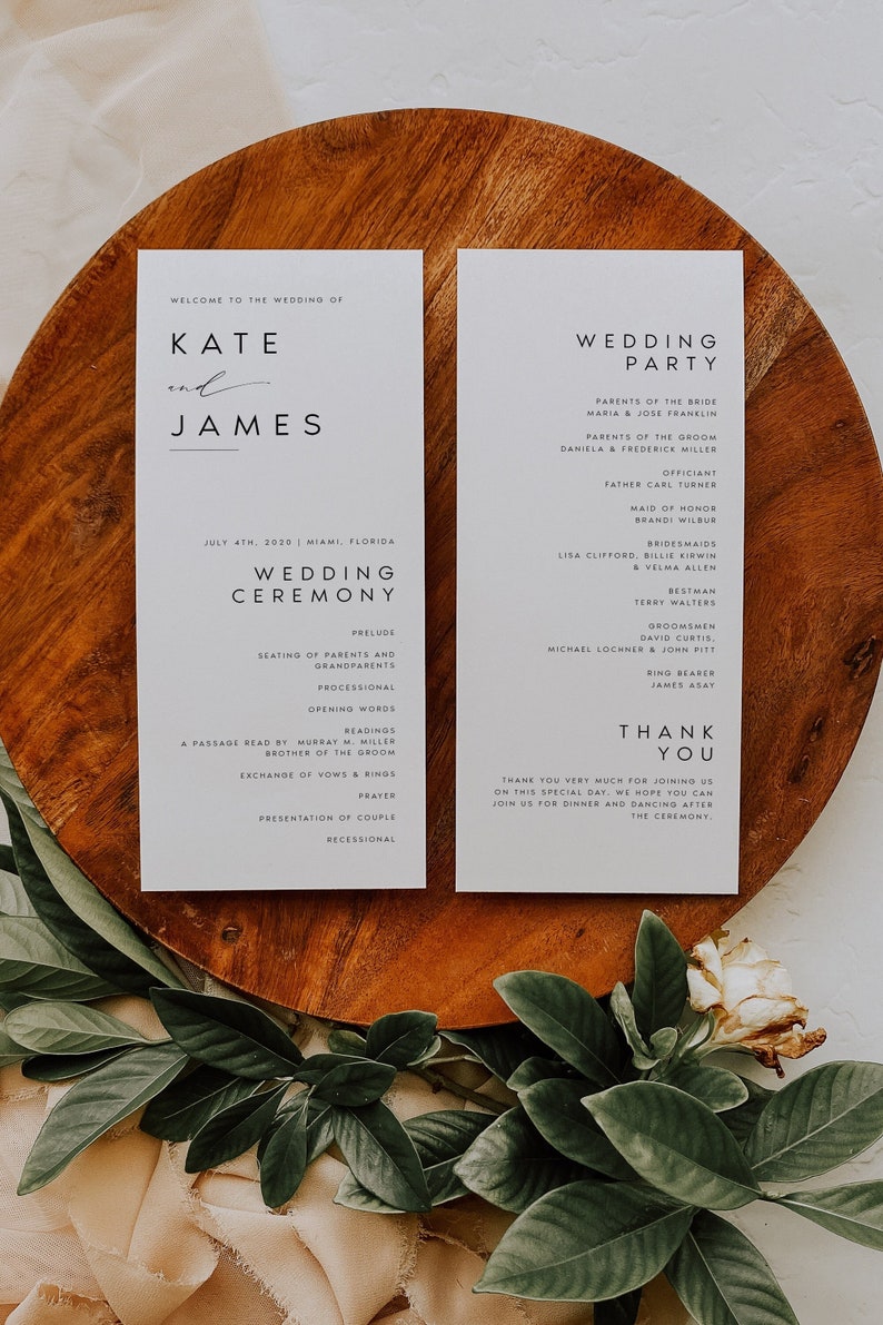 Modern Wedding Ceremony Program Simple Program Template - Etsy