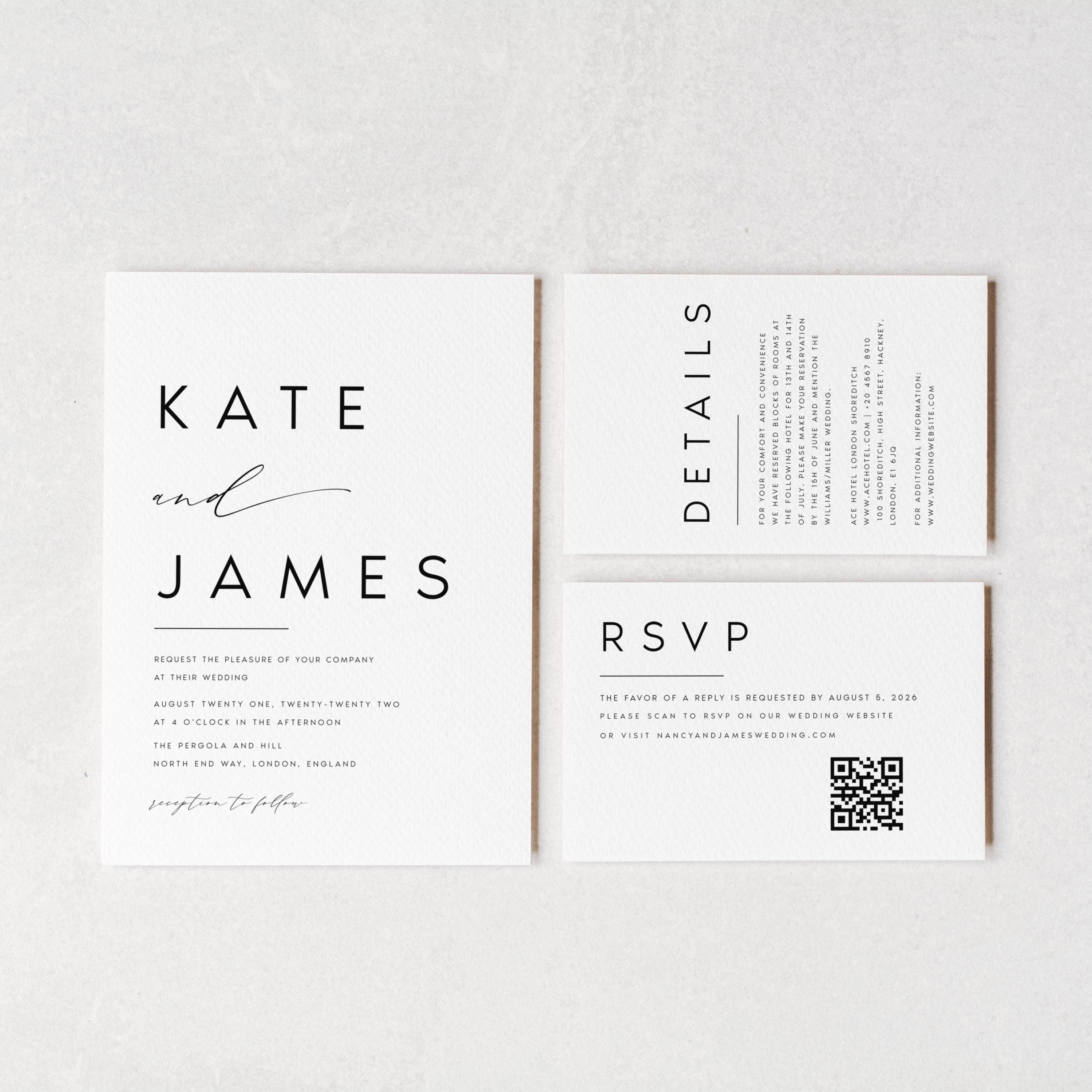 Modern Minimalist Wedding Invitations, Black and White Block Font ...