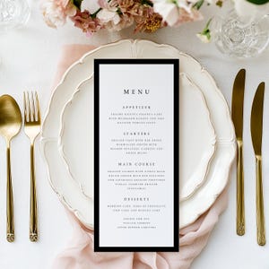 Printed Simple Wedding Menus With Black Border, Modern Minimal Printed ...