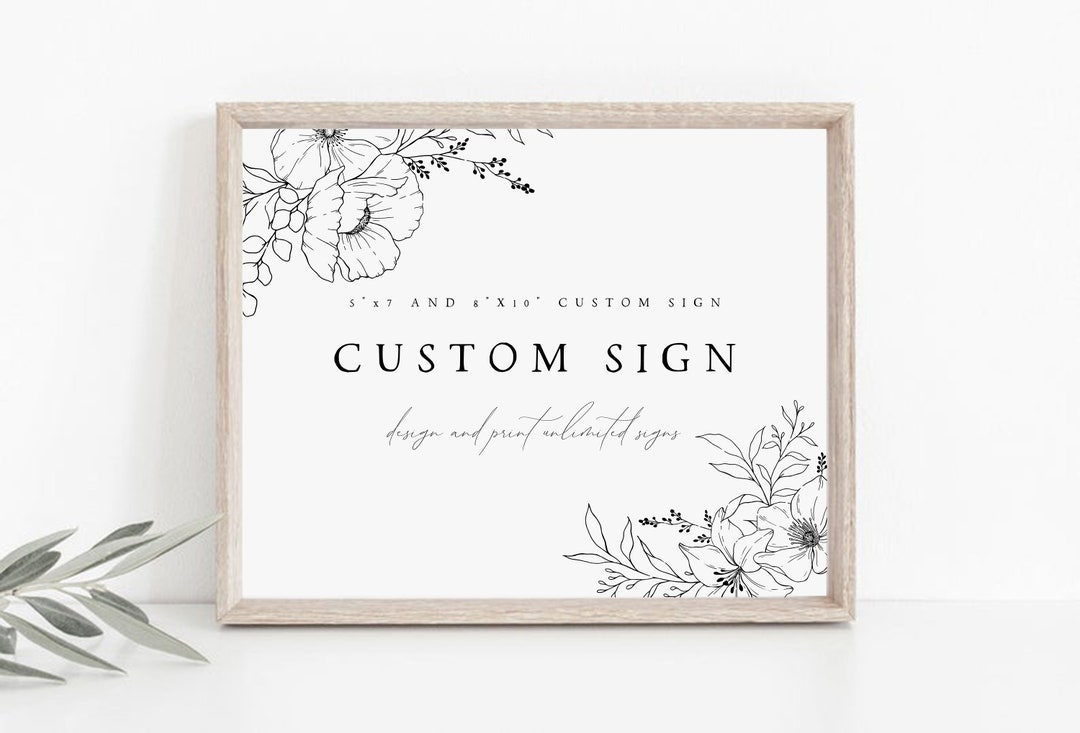 BOTANICAL Wedding Sign Template, Floral Custom Sign Printable, 5x7 ...