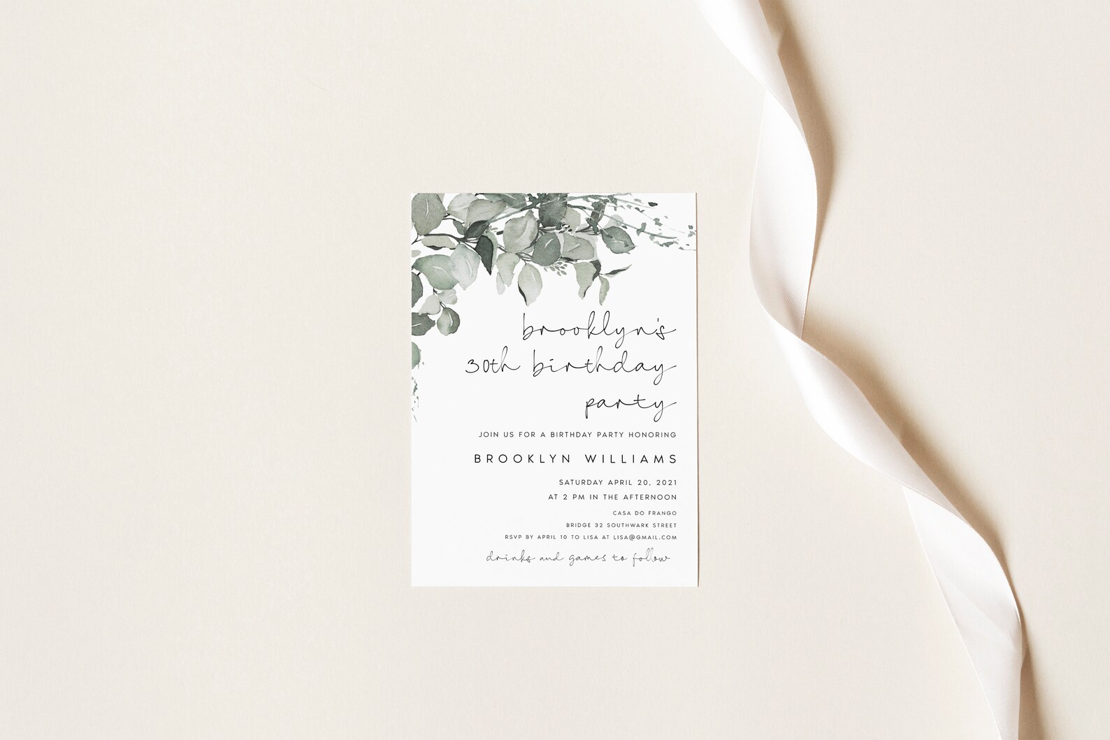 Eucalyptus Birthday Party Invitation Template Botanical | Etsy UK