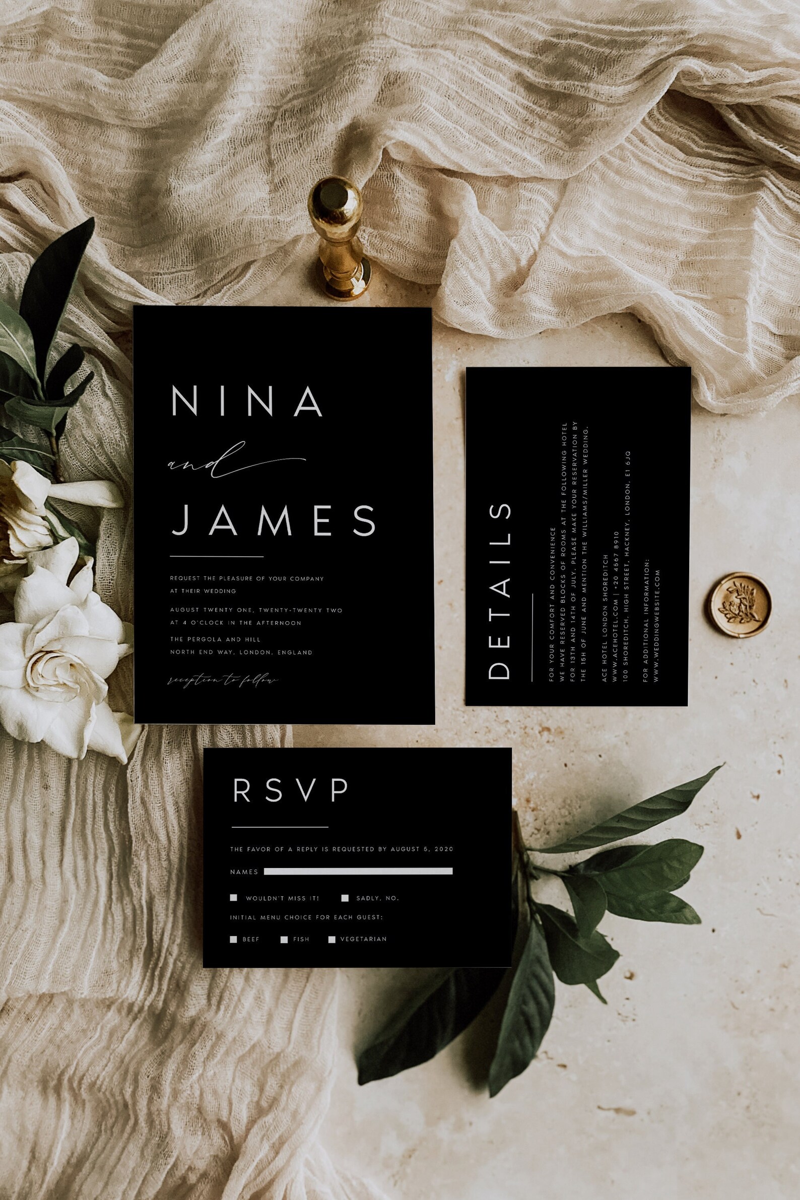 Modern Wedding Invitation Set Template Minimalist Black - Etsy