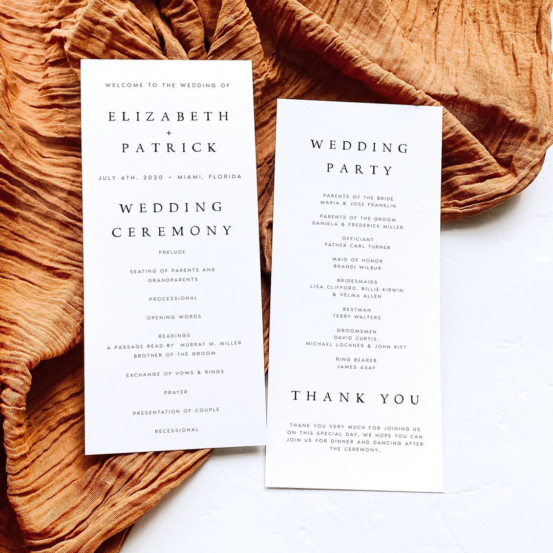Modern Wedding Program Template, Minimalist Order of Service, Printable ...