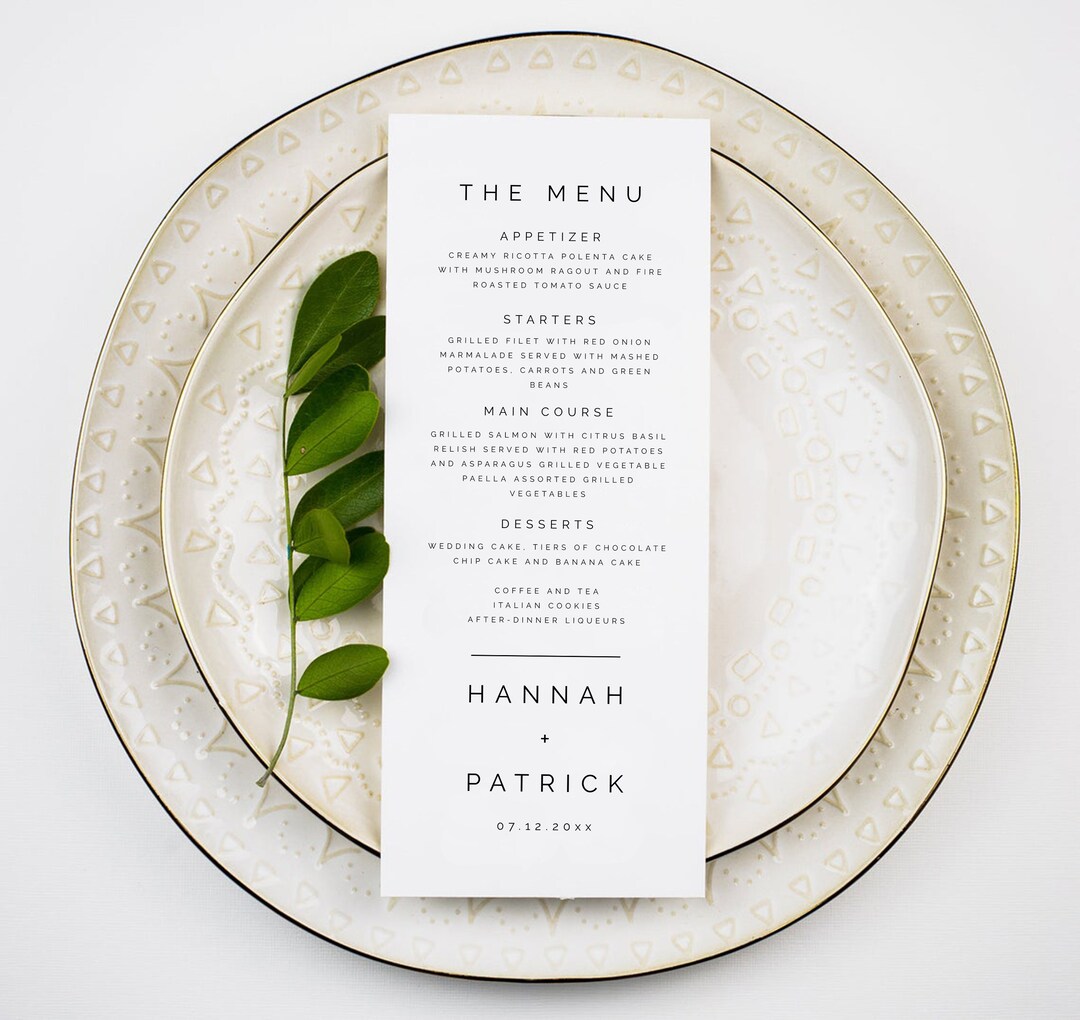 Plantilla moderna de MENÚ DE BODA, menú de cena de boda de guión ...