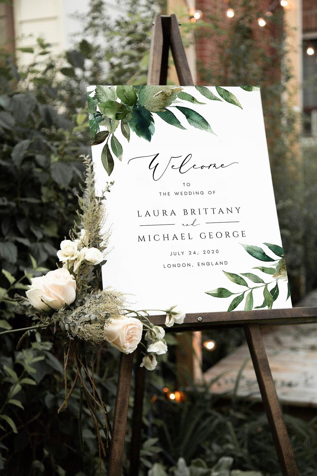 Greenery Welcome Sign Template, Printable Foliage Wedding Poster ...