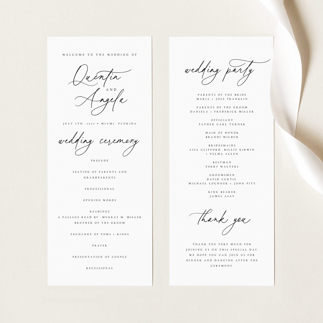 Classic Wedding Program Template, Elegant Wedding Ceremony Program ...
