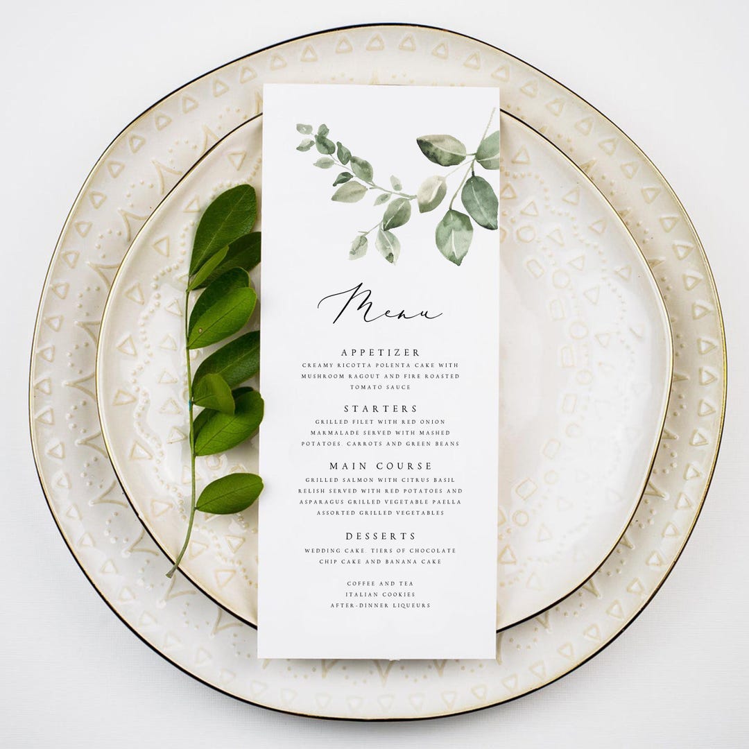 Eucalyptus Wedding Menu Template, Printable Greenery Menu Card, Sage ...