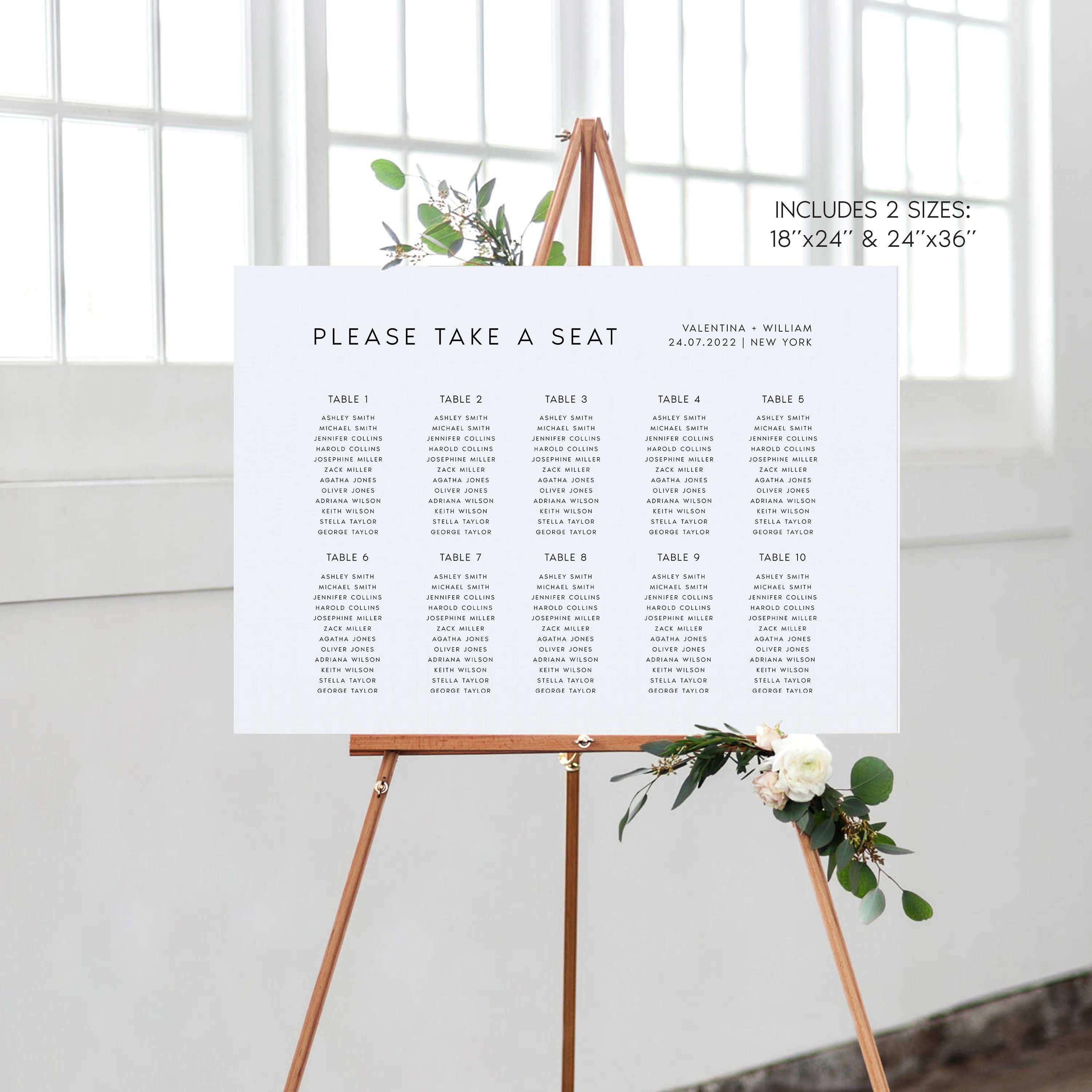 Minimalist Seating Chart Template, Modern Script (digital Download ...