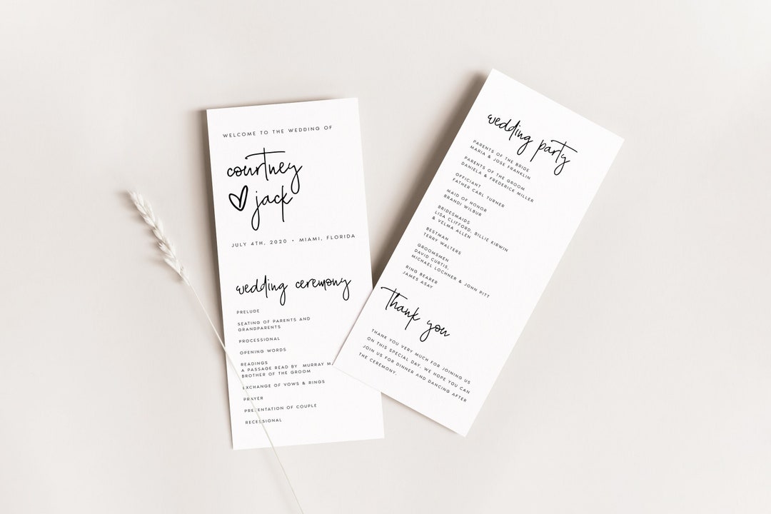 Wedding Ceremony Program, Simple Program Template, Elegant Wedding ...
