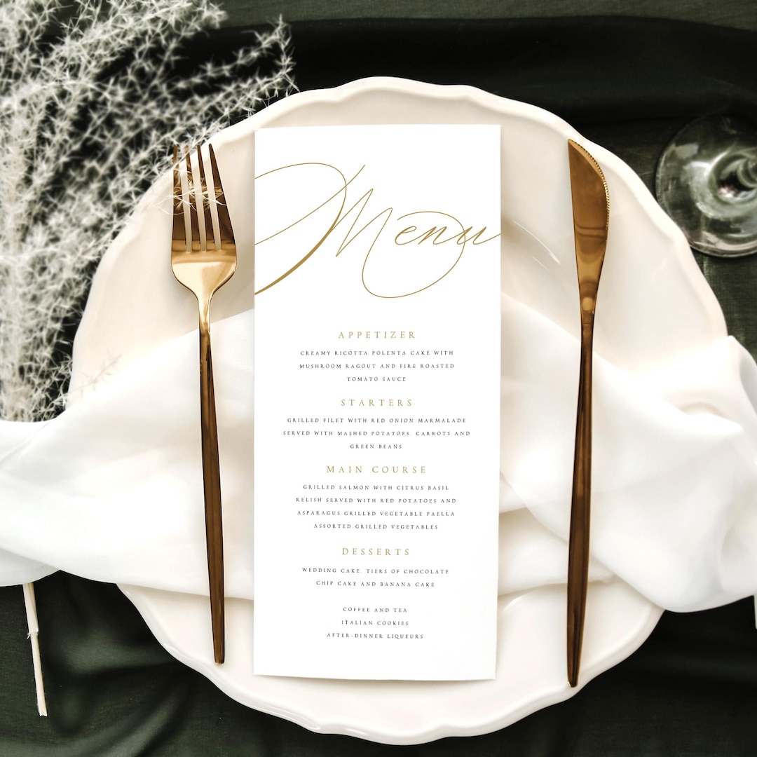 Gold Menu Template, Wedding Menu Template, Elegant Menu Template, Gold ...