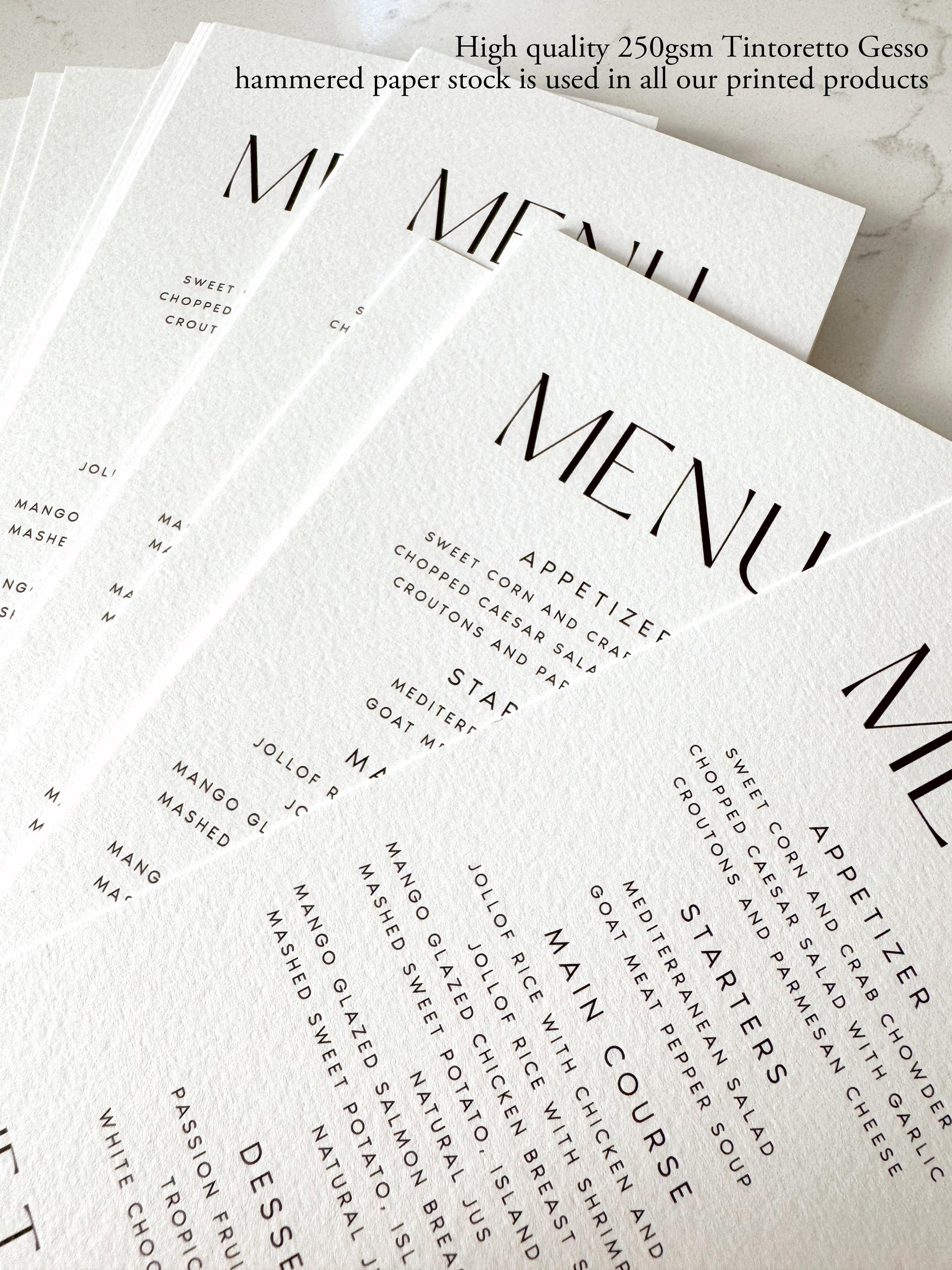 Arch Shape Wedding Menu Cards, Arch Shaped Dinner Menus, Printed Menus ...