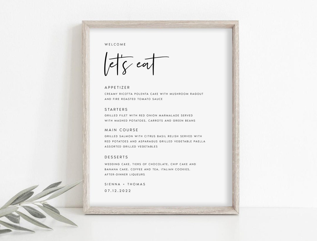 Modern Tabletop Menu Template, Minimalist Wedding Dinner Menu ...