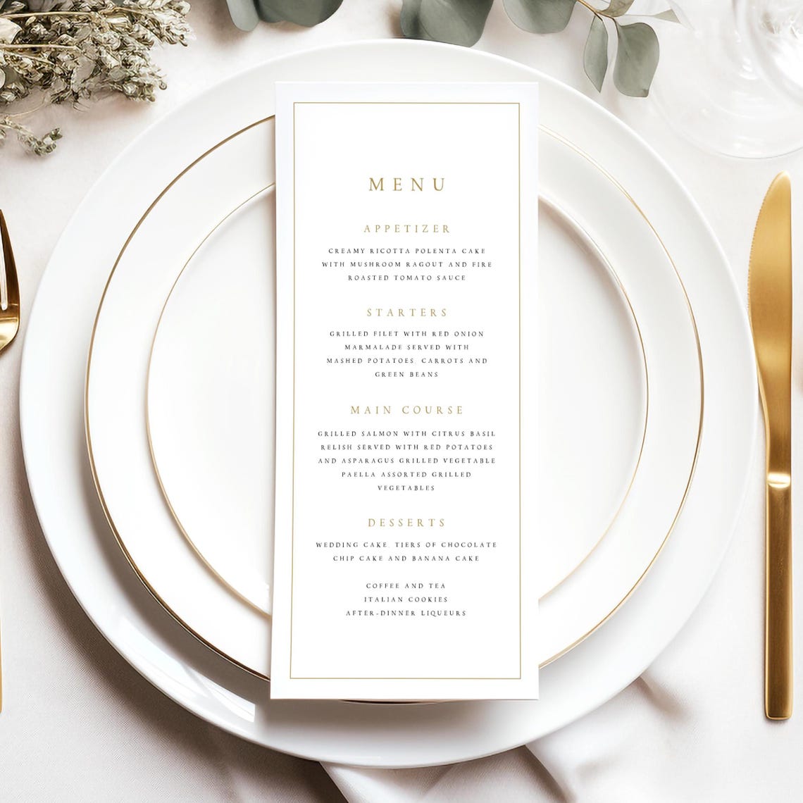 Printed Simple Elegant Wedding Menus, Modern Minimal Printed Menu Card ...