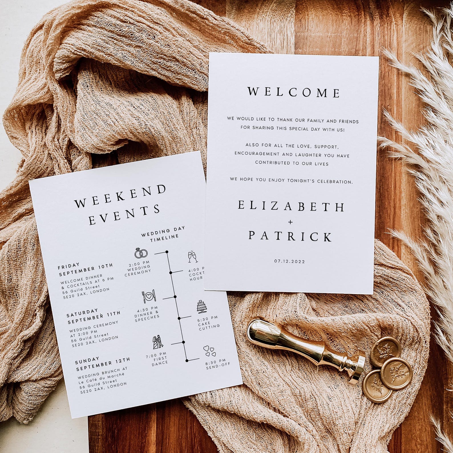 Printed Wedding Weekend Itinerary Program Cards: Weekend Timeline ...